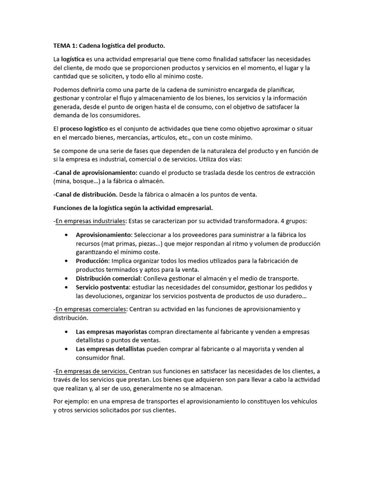 Tema 1 y 2 Logística | PDF | Logística | Business