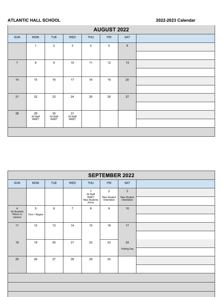 ATLANTIC HALL MAIN DATES Calendar 2022-2023 | PDF | Academic Term ...