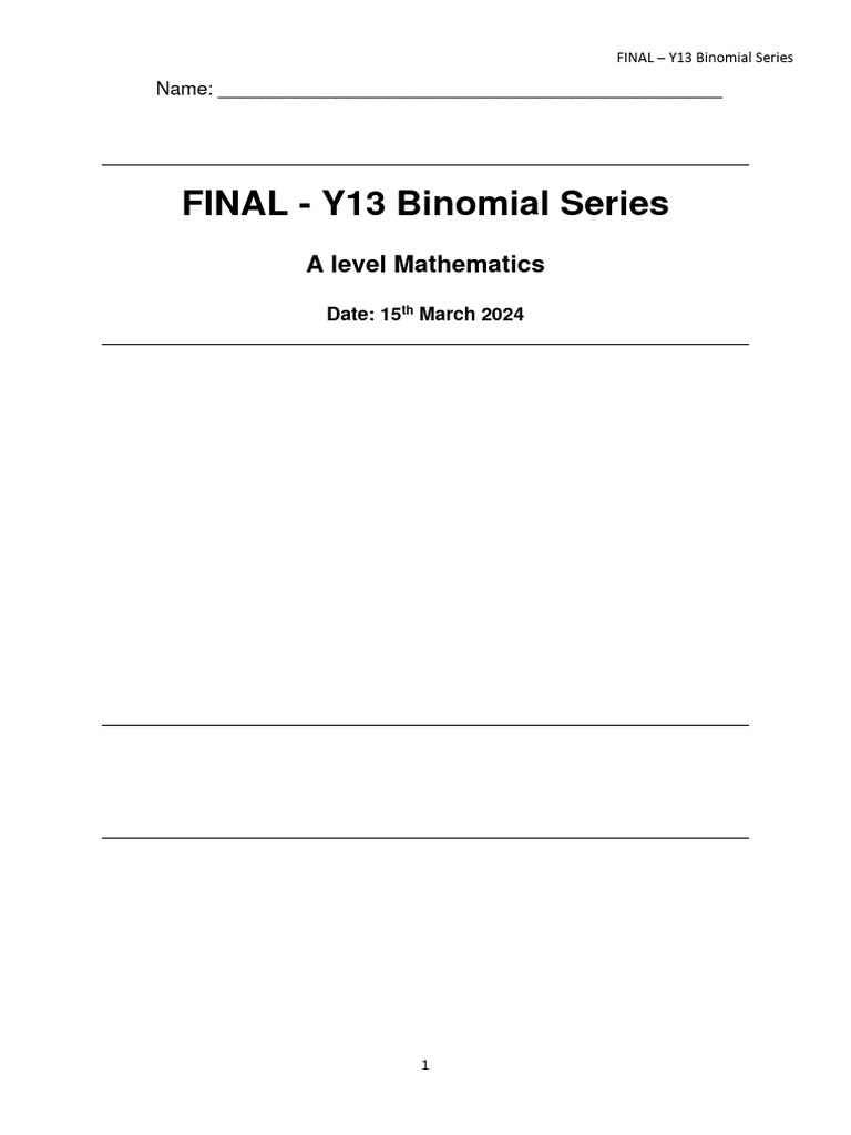 FINAL Y13 Binomial Series | PDF | Summation | Equations