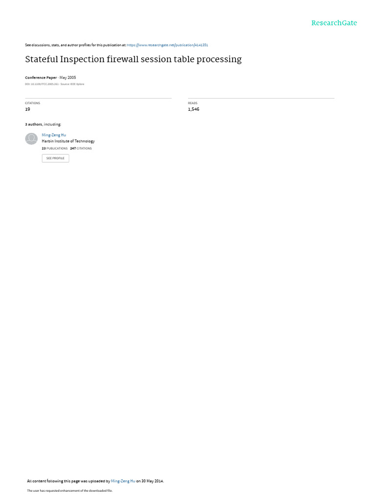 Stateful Inspection Firewall Session Table Process | PDF | Firewall (Computing) | Computer Memory
