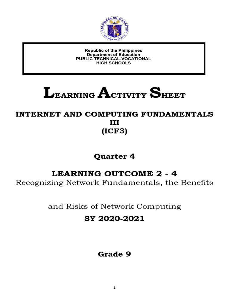 Learning Outcome 2 - 4: Earning Ctivity Heet Internet and Computing Fundamentals III (ICF3 ...