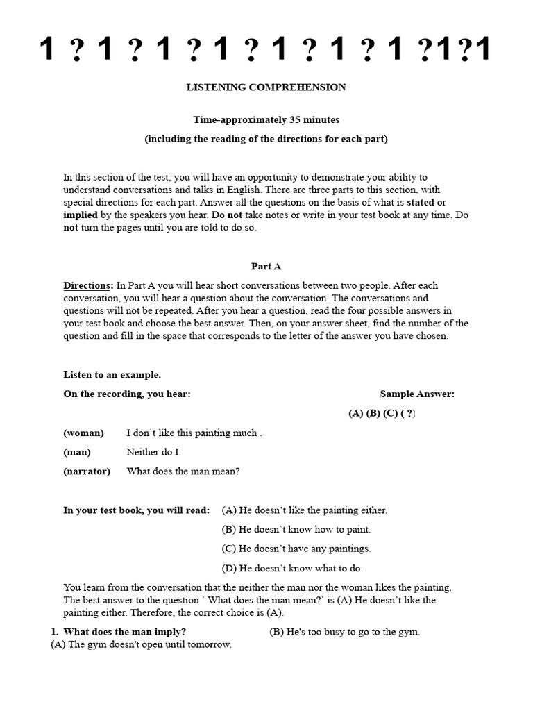 Listening Comprehension Test Guide | PDF | Résumé | Question
