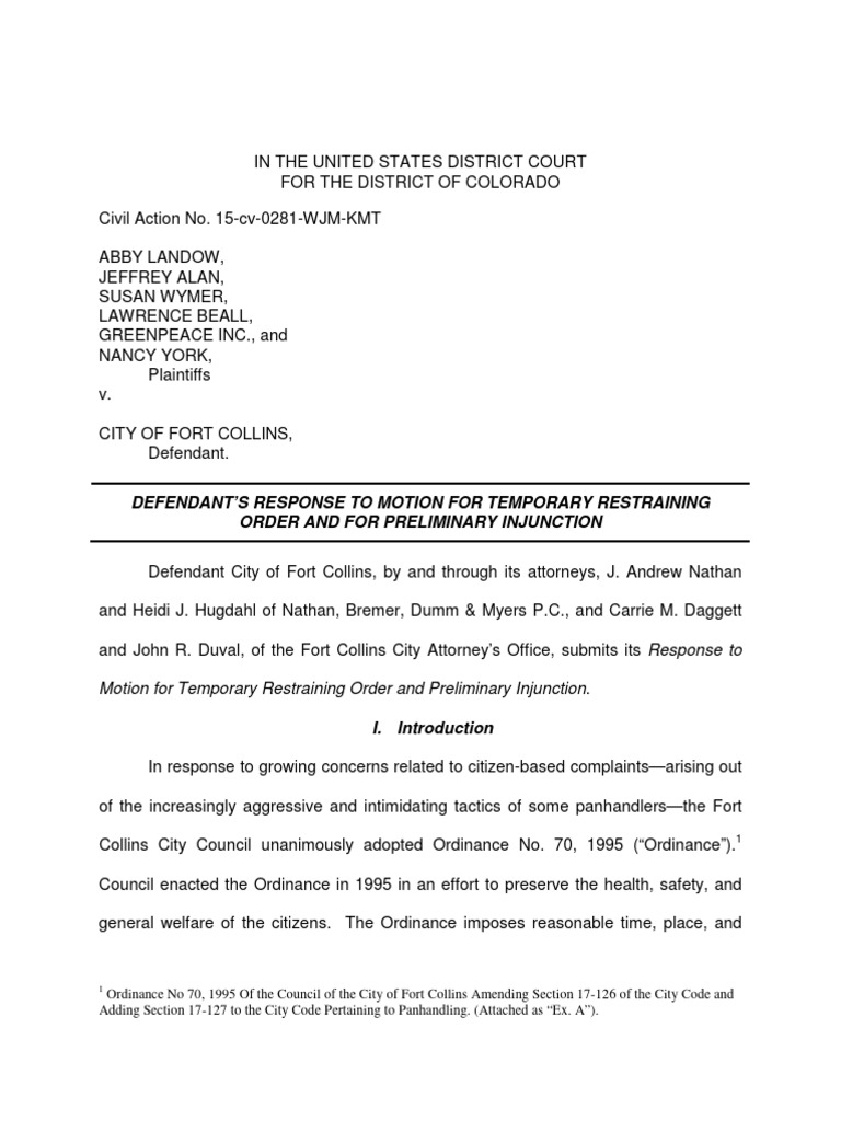 Fort Collins Panhandling Ordinance Response | PDF | Freedom Of Speech ...