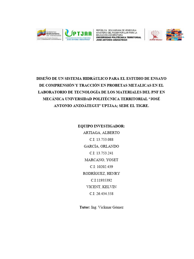 Proyecto Ensayo de Traccion y Compresion, Mayo | PDF | Venezuela | Laboratorios