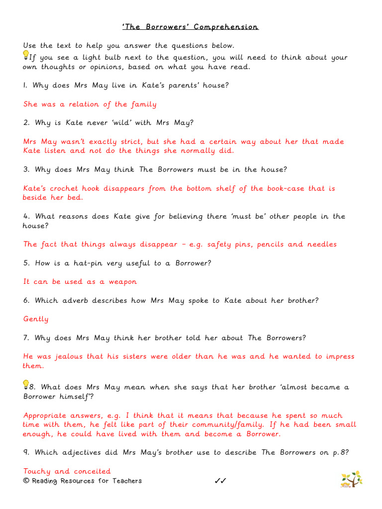 'The Borrowers' Comprehension Guide | PDF