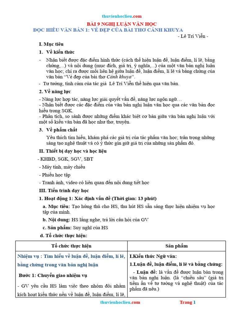 GA Ngu Van 8 Canh Dieu Bai 9 NGHI LUAN VAN HOC | PDF