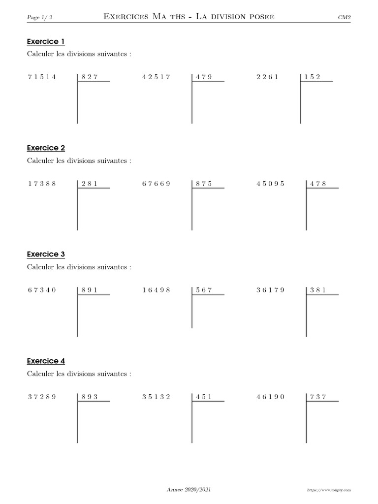 Exercices de division posée CM2 | PDF