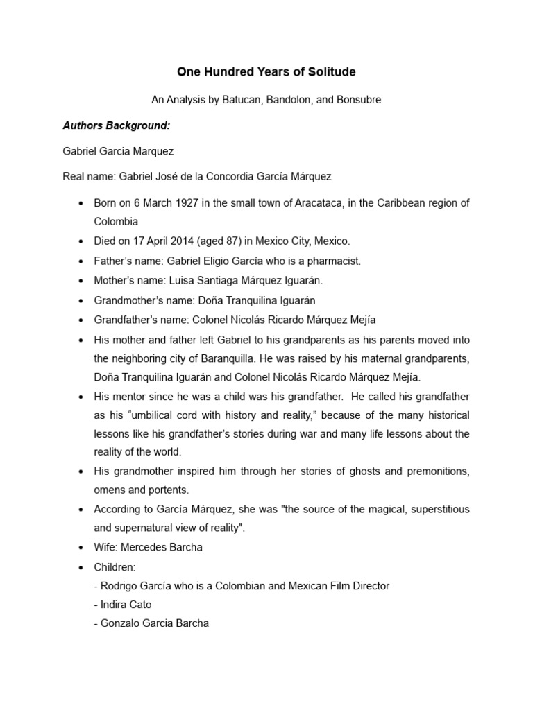 "One Hundred Years of Solitude Analysis" | PDF | Gabriel García Márquez