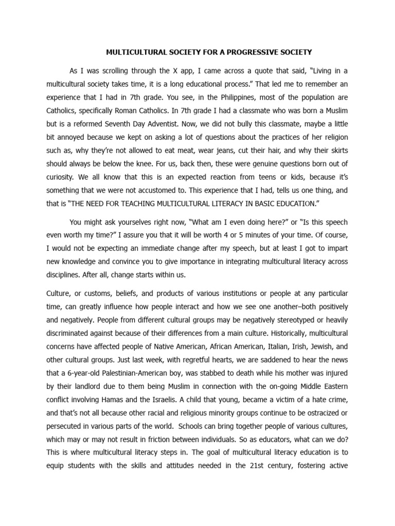 Ted Talk Script Sample | Download Free PDF | Multiculturalism | Literacy