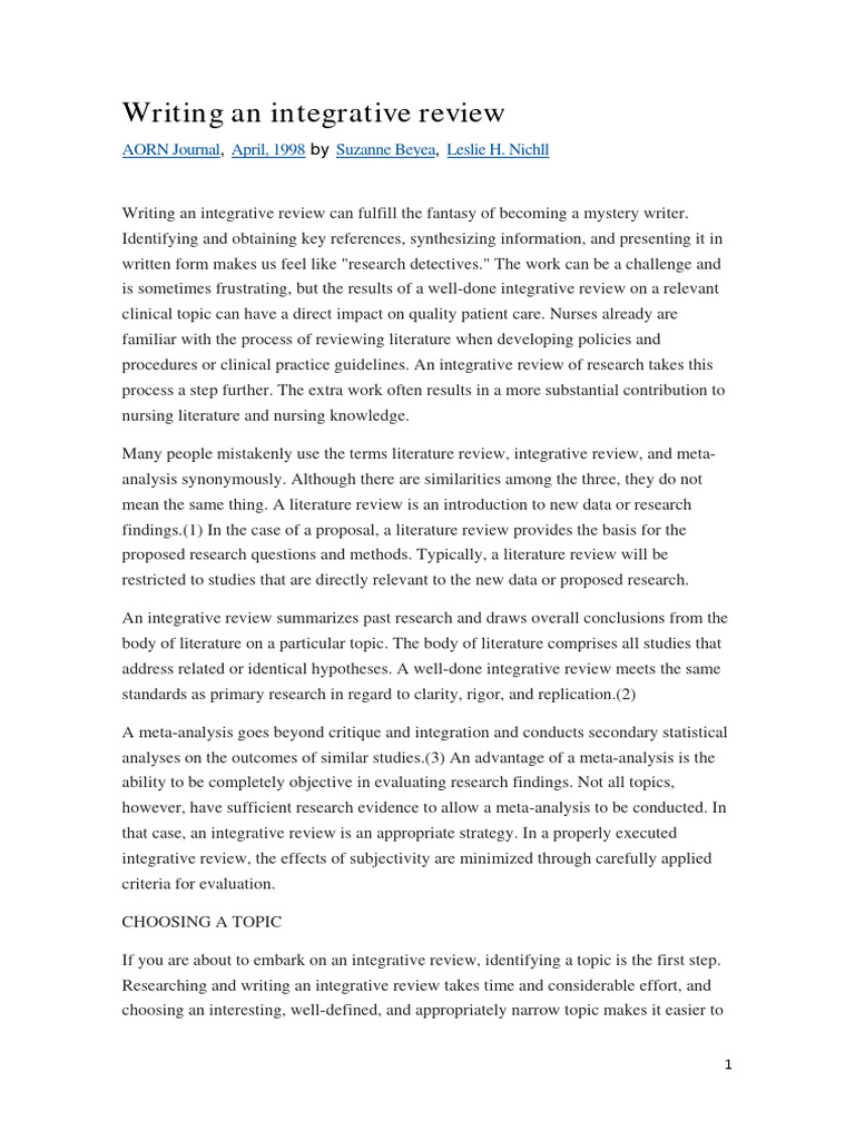 BEYEA - 1998 - Writing An Integrative Review | PDF | Nursing | Meta ...