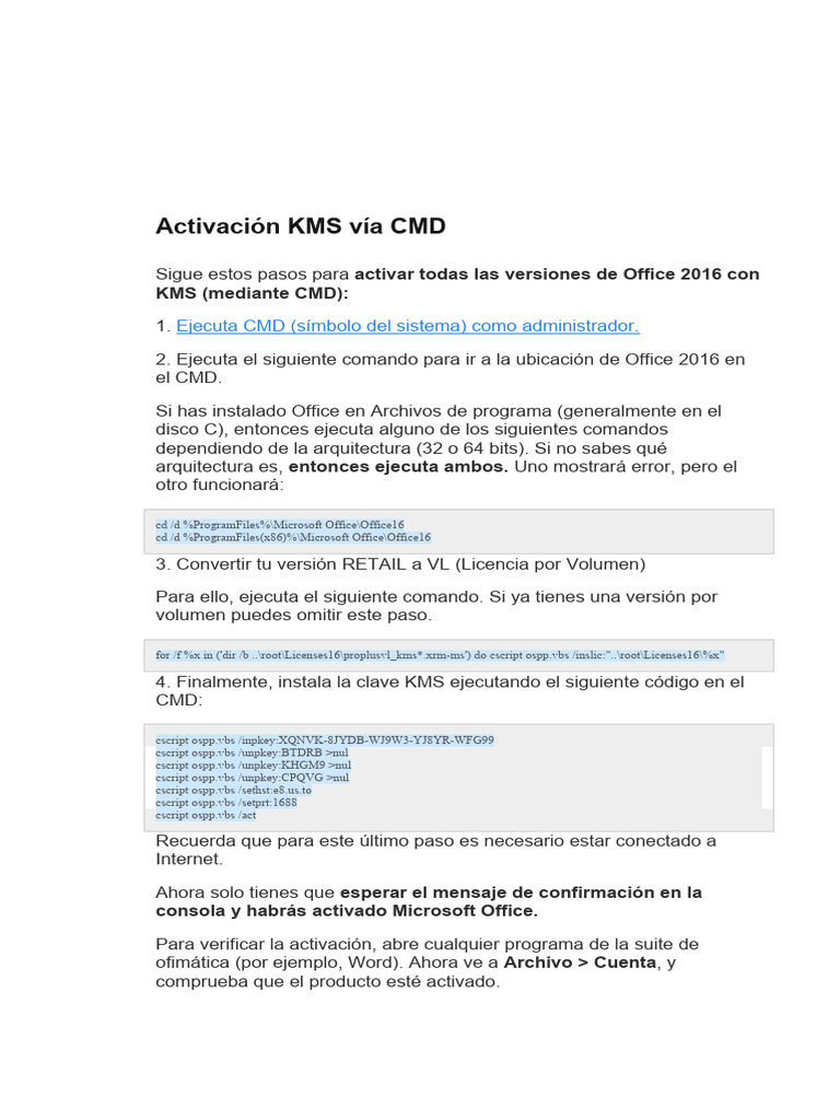 Activar Office 2016 con KMS en CMD | PDF | Informática