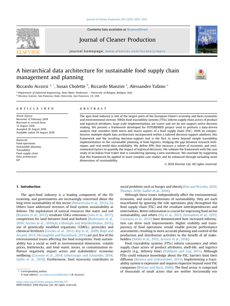 A Hierarchical Data Architecture For Sustainable Food Supply Chain ... A Hierarchical Data Architecture For Sustainable Food Supply Chain ...