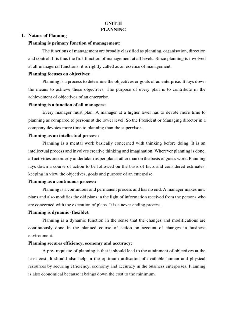 Unit II Planning | PDF | Goal | Planning