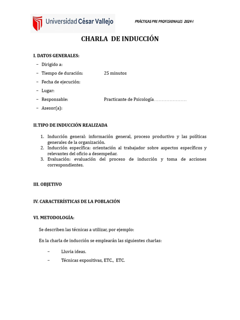 Esquema de Charla Induccion | PDF