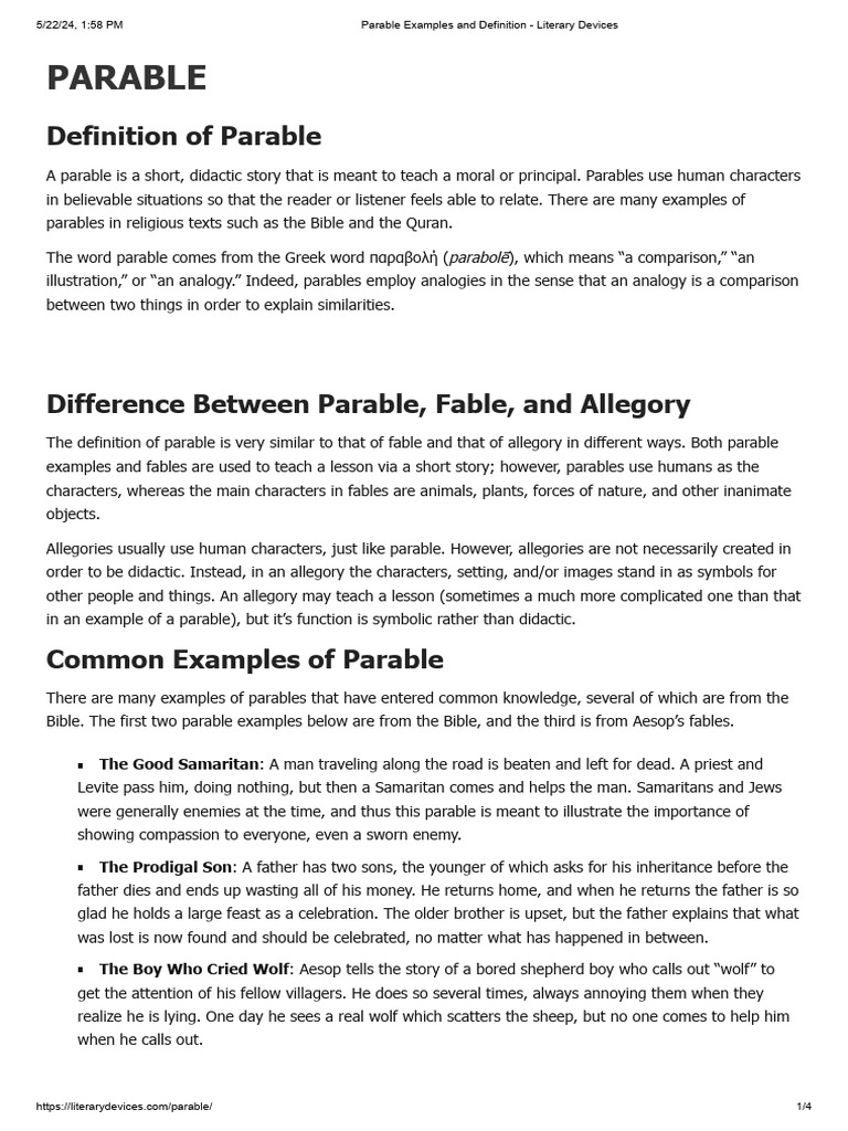 Parable Examples and Definition - Literary Devices | PDF | Parable ... Parable Examples and Definition - Literary Devices | PDF | Parable ...