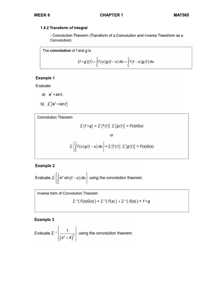 MAT565 - W6C1 - 1.4.2 Transform of an Integral (Convolution Theorem) | PDF