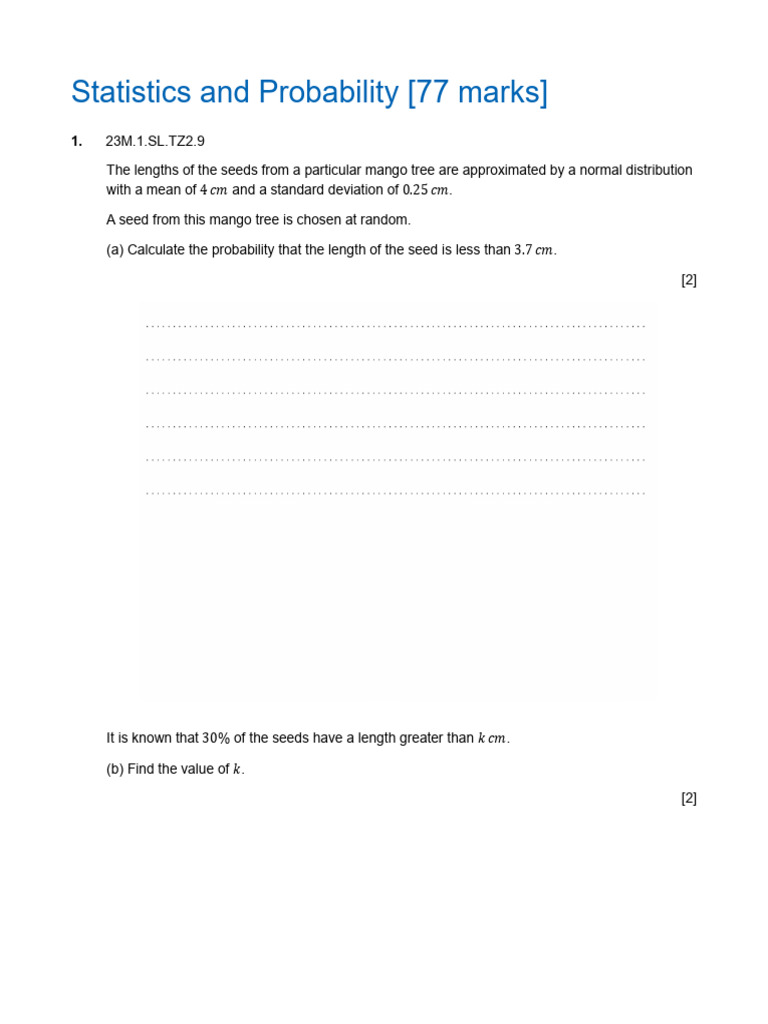 Statistics and Probability Exam Questions | PDF | Normal Distribution ...