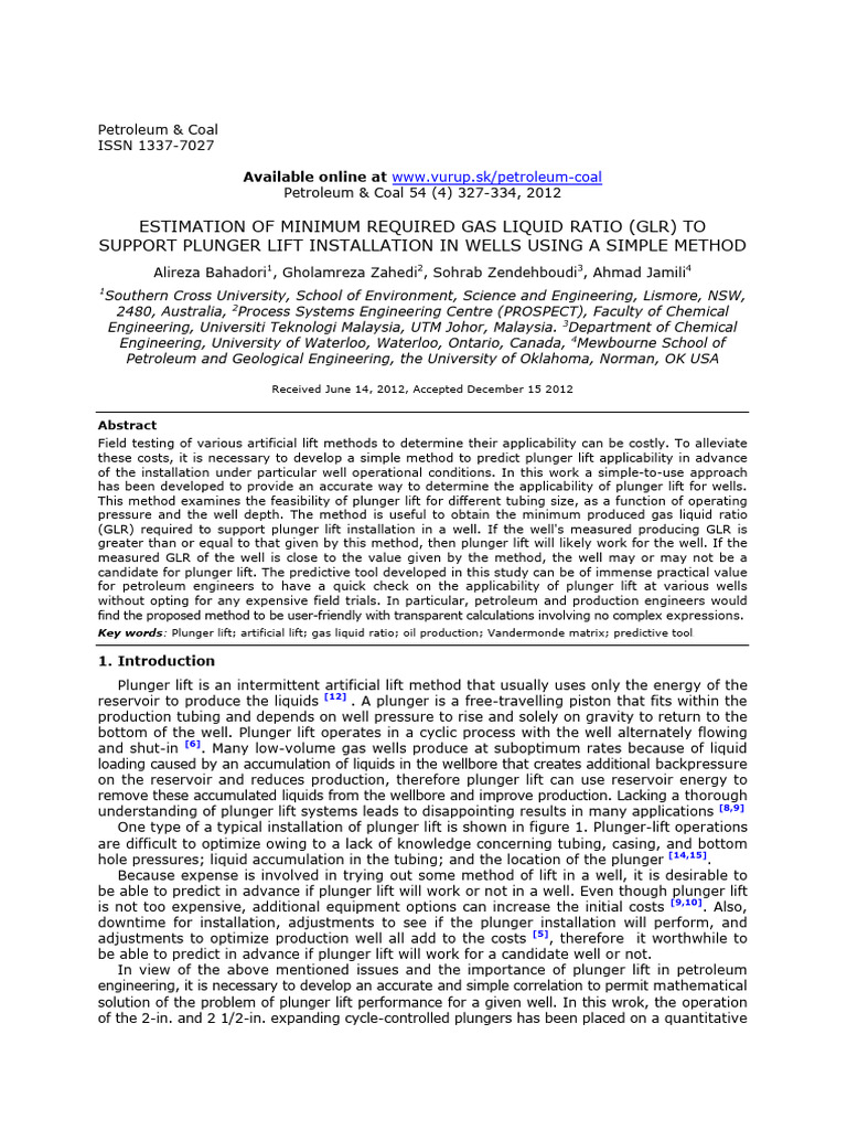 Plunger Lift GLR Estimation Guide | PDF | Elevator | Petroleum Reservoir