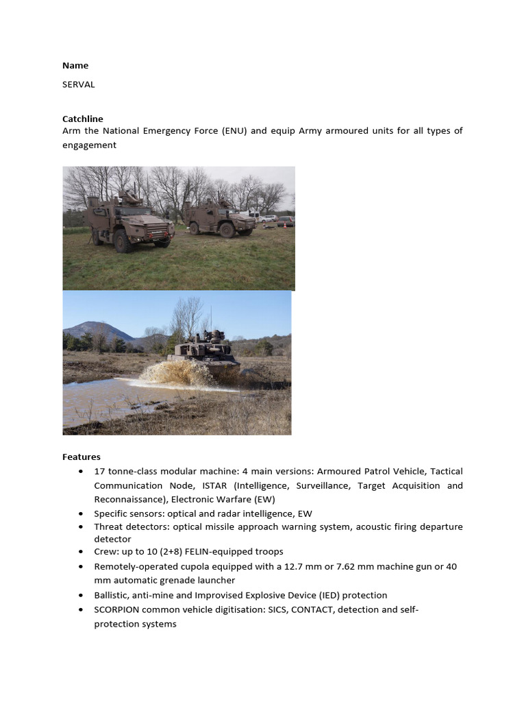 SERVAL: Modular Armored Vehicle Features | PDF | Computers | History