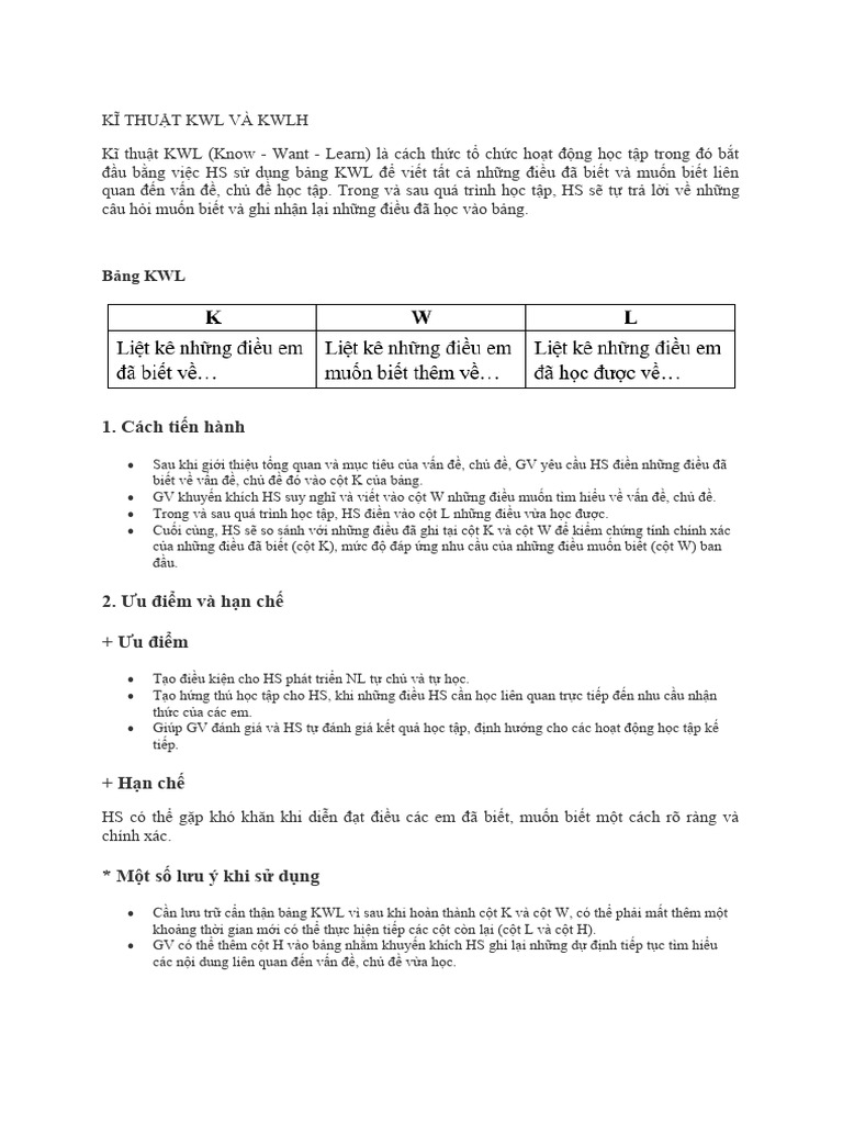 Kĩ Thuật Kwl Và Kwlh | PDF
