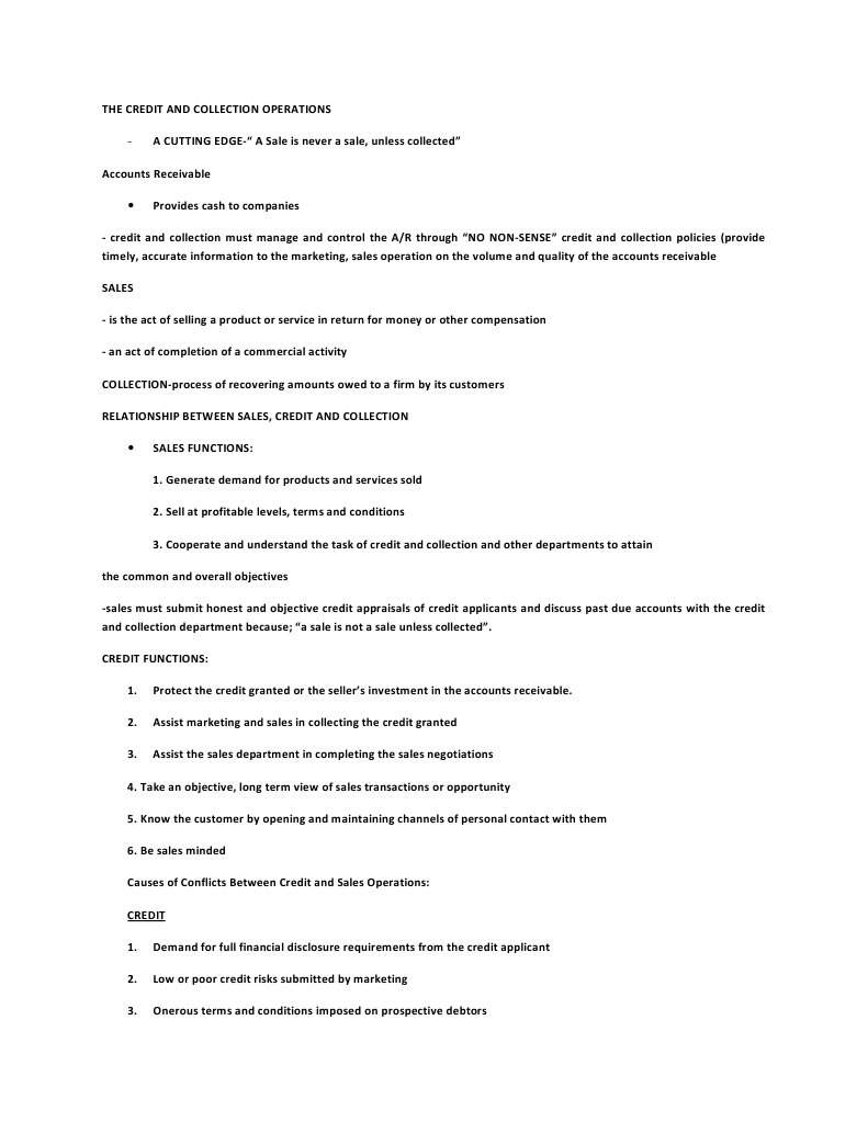 The Credit and Collection Operations | PDF