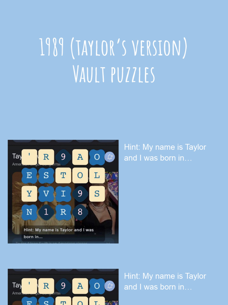 Taylor Swift 1989 Vault Puzzles | PDF | Song Recordings Produced ...