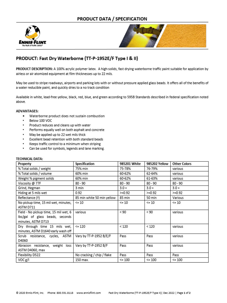 WB Paint PDS 1952EF TY II Fast Dry Final 1222 MW | PDF | Paint ...