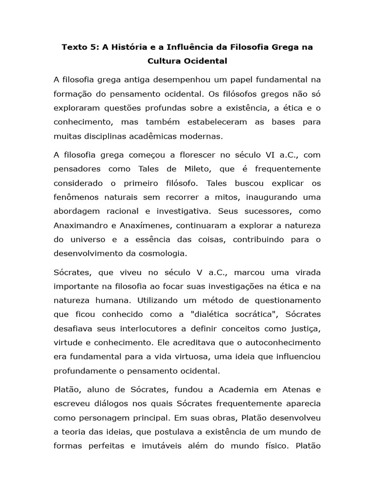 Influência da Filosofia Grega no Ocidente | PDF | Filosofia Grega ...