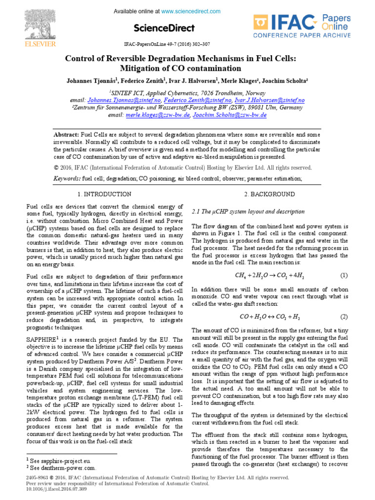 Control of Reversible Degradation Mechanisms in Fuel Cells; Mitigation of CO Contamination | PDF ...