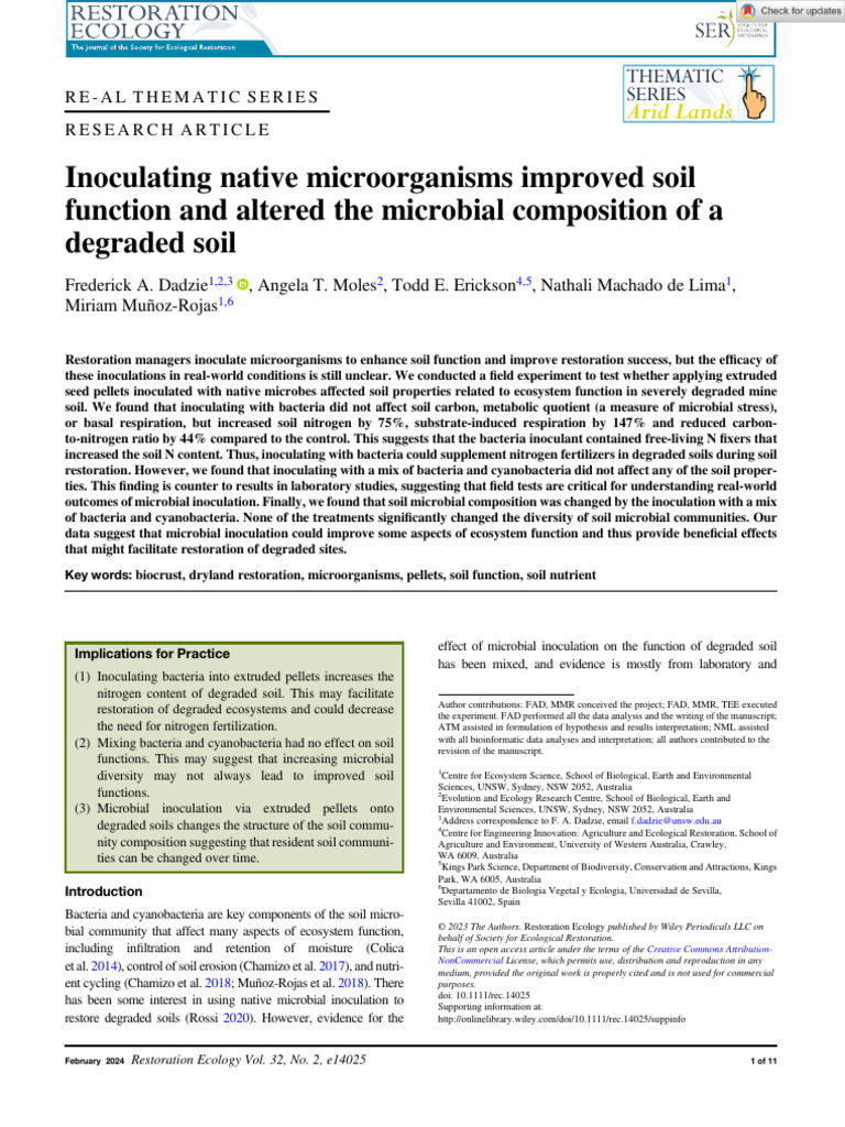 Restoration Ecology - 2023 - Dadzie - Inoculating native microorganisms ...