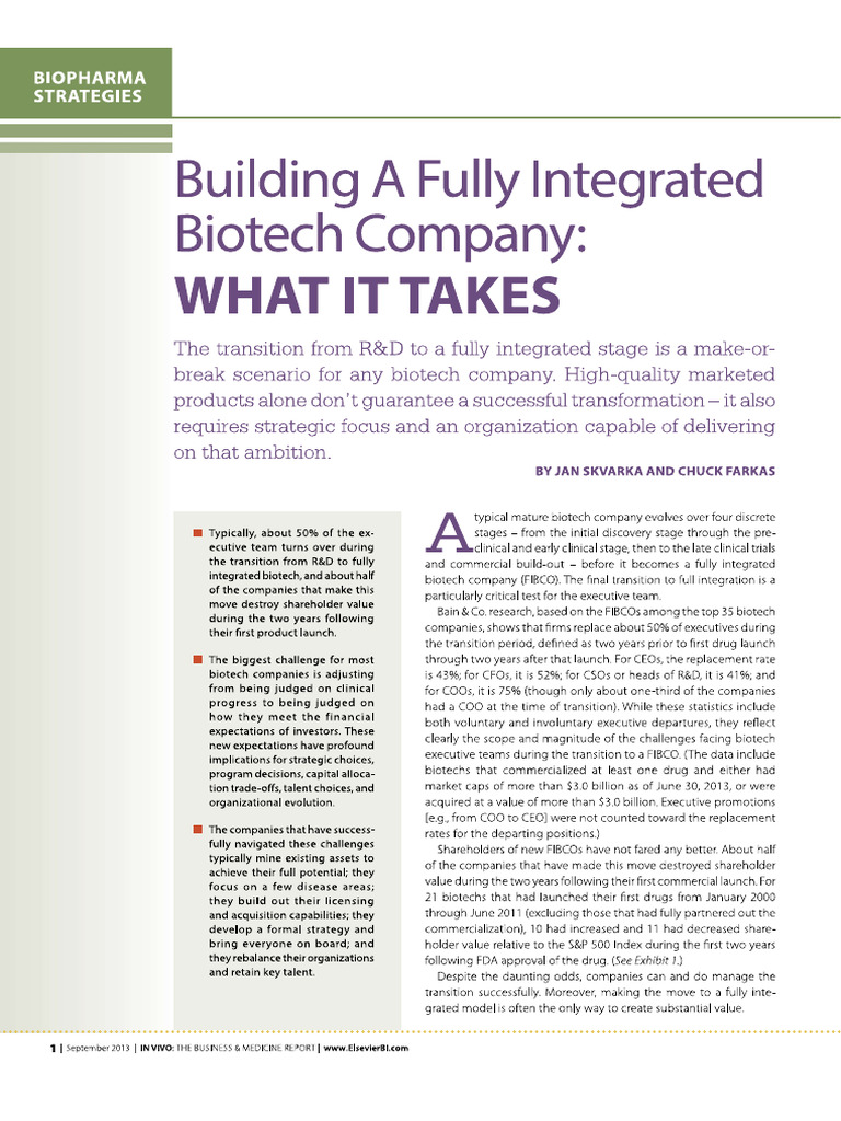 In Vivo Building A Fully Integrated Biotech | PDF