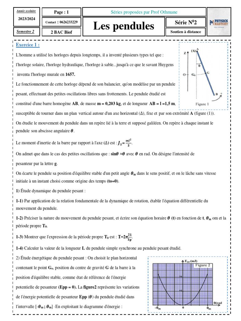 Série 2 - Pendules - Soutien À Distance (2023-2024) - Prof OTHMANE ...