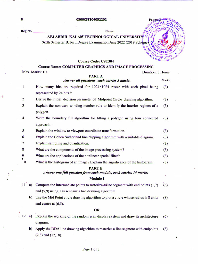 CST304 Computer Graphics and Image Processing, June 2022 | PDF | Digital Signal Processing | Imaging