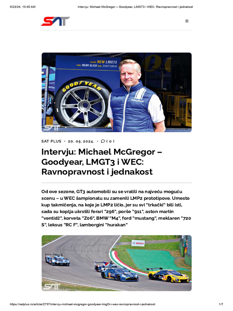 Intervju - Michael McGregor - Goodyear, LMGT3 I WEC - Ravnopravnost I ...