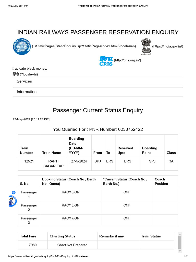 Welcome To Indian Railway Passenger Reservation Enquiry | PDF | Rail ...