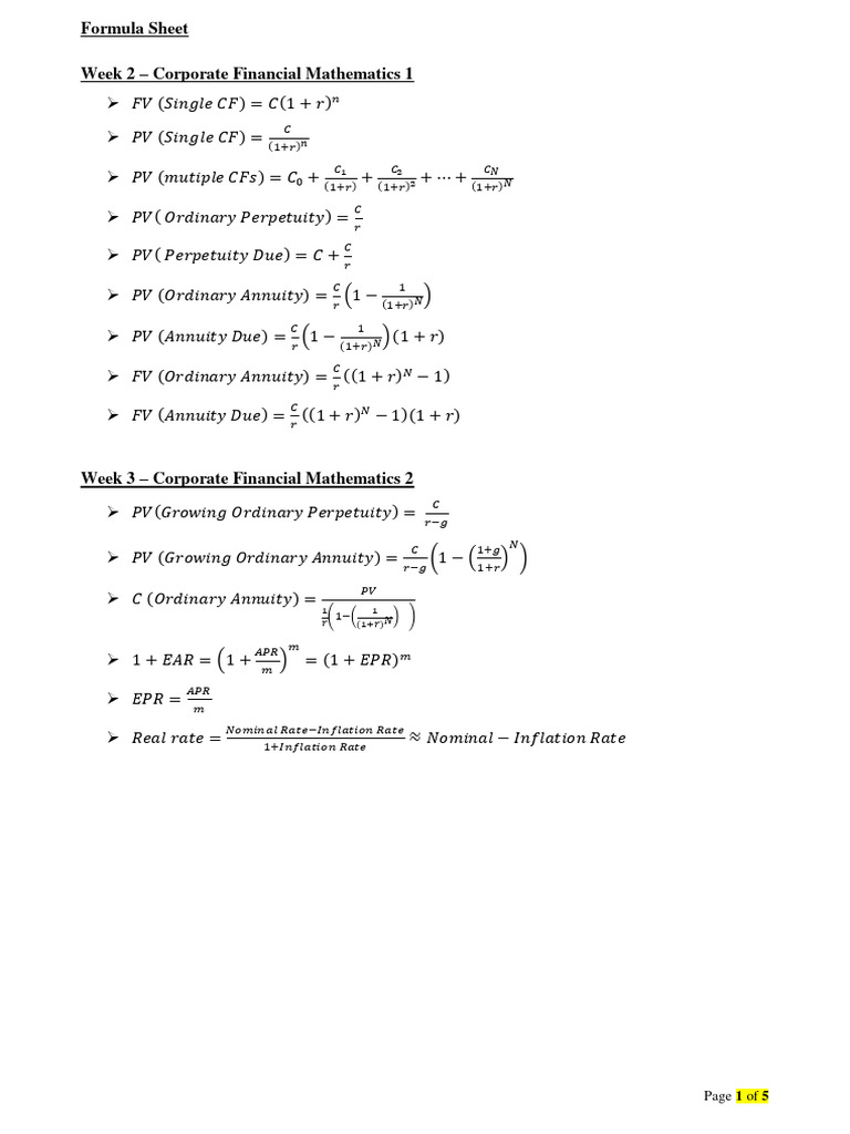 Formula Sheet OF FINAL EXAMS | PDF | Financial Accounting | Corporations