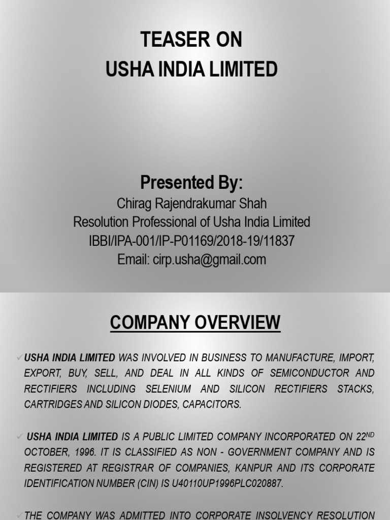 Usha India Ltd: CIRP Overview | PDF | Private Law | Business Law