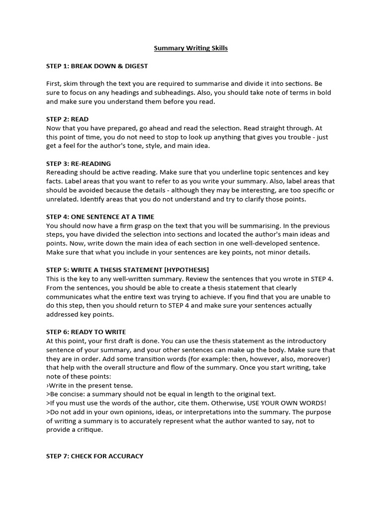 Summary Writing Skills | PDF | Linguistics | Human Communication