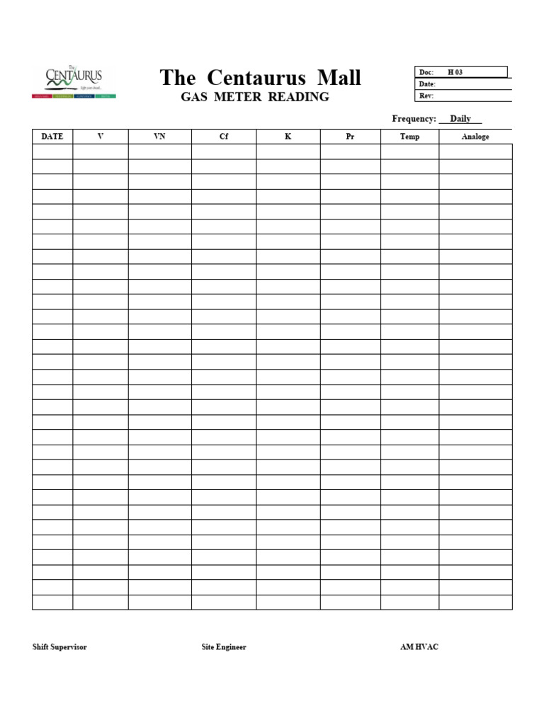 Daily Gas Meter Reading Log | PDF