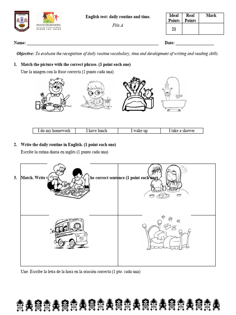 Daily Routine and Time English Test | PDF
