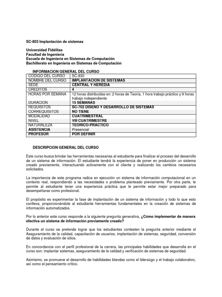 SC-803 Implantación de Sistemas | PDF | Aprendizaje | Evaluación