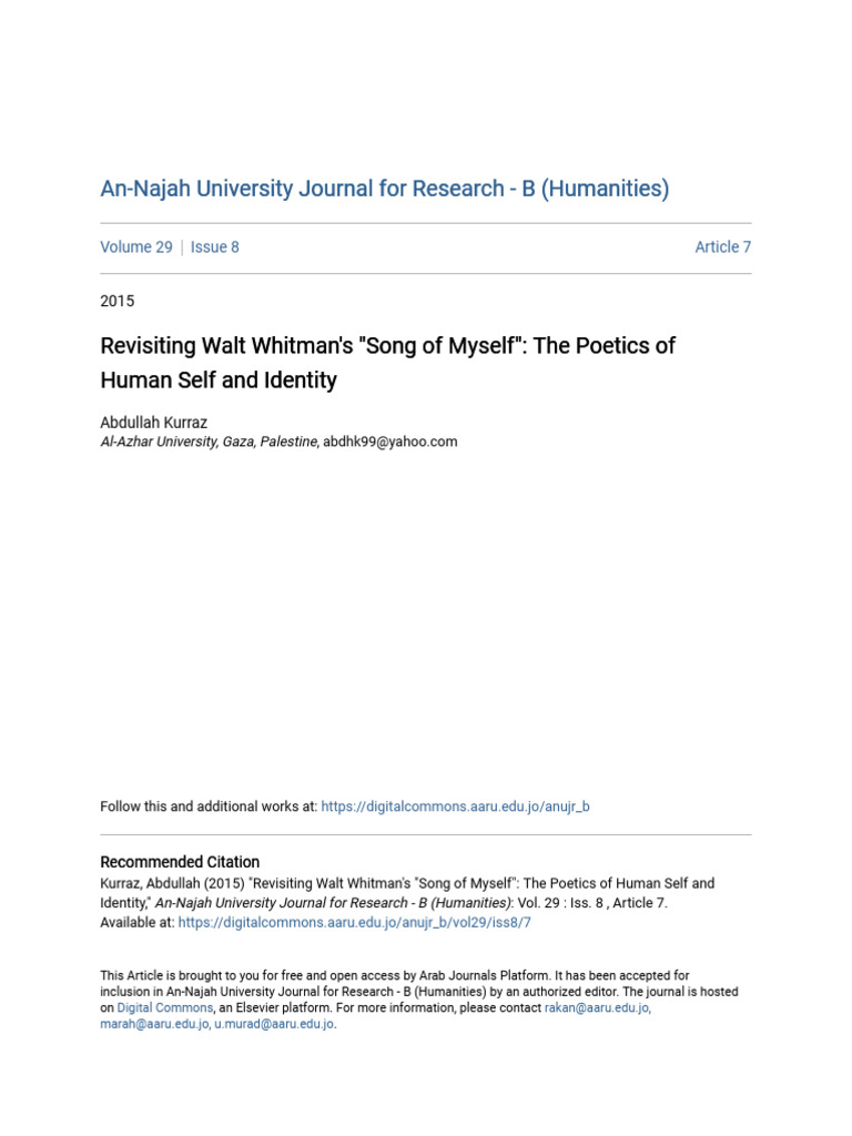 Revisiting Walt Whitmans Song of Myself - The Poetics of Human | PDF ...