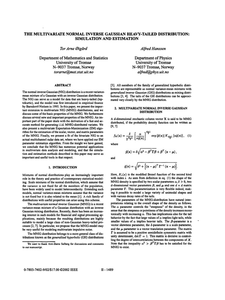 Multivariate Normal Inverse Gaussian Distribution | PDF | Normal Distribution | Statistical Theory