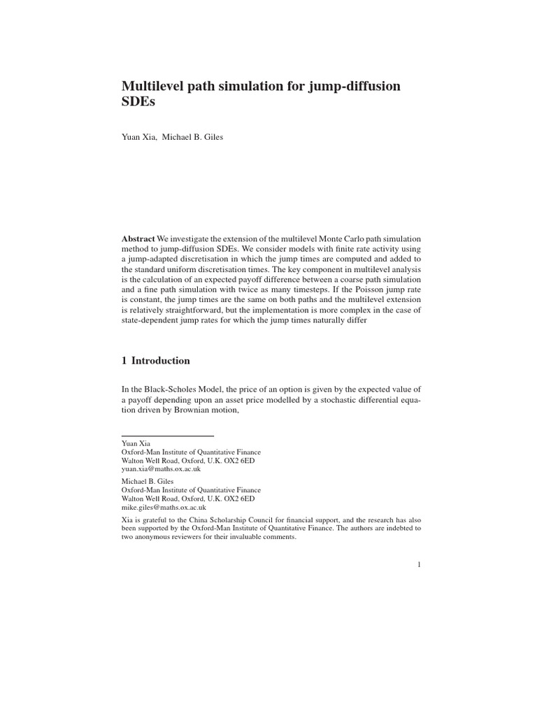 MLMC Jump Diffusion | Download Free PDF | Stochastic Differential Equation | Mathematical Finance