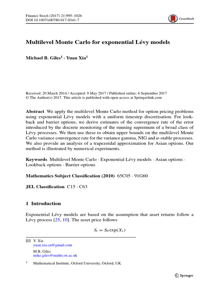 MLMC Exponential Levy | PDF | Variance | Exponential Function