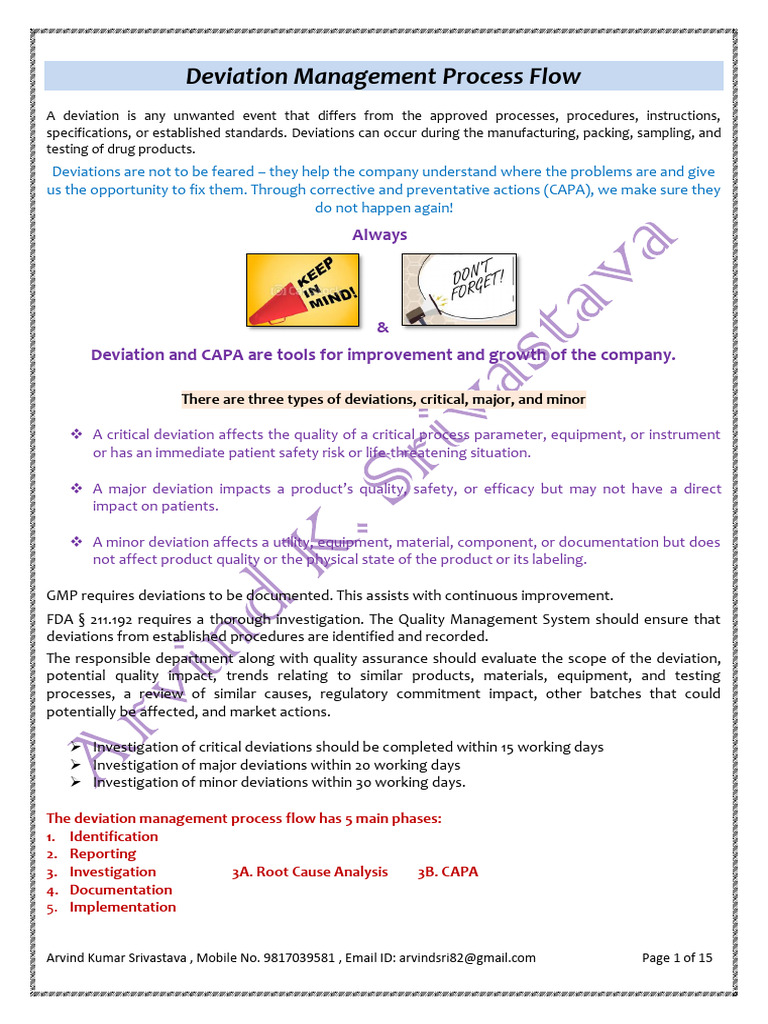 Deviation Management Process Flow | PDF