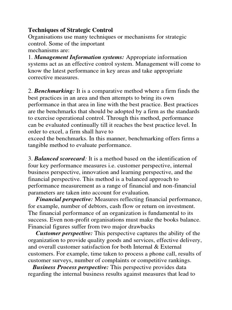 Techniques of Strategic Control | PDF | Employment | Benchmarking