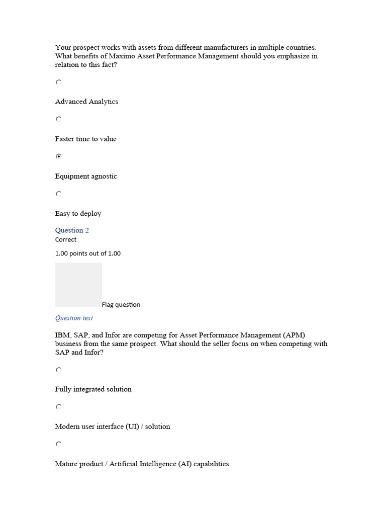 Maximo Application Suite Mas Level 2 Application Performance Management Apm Quiz Pdf