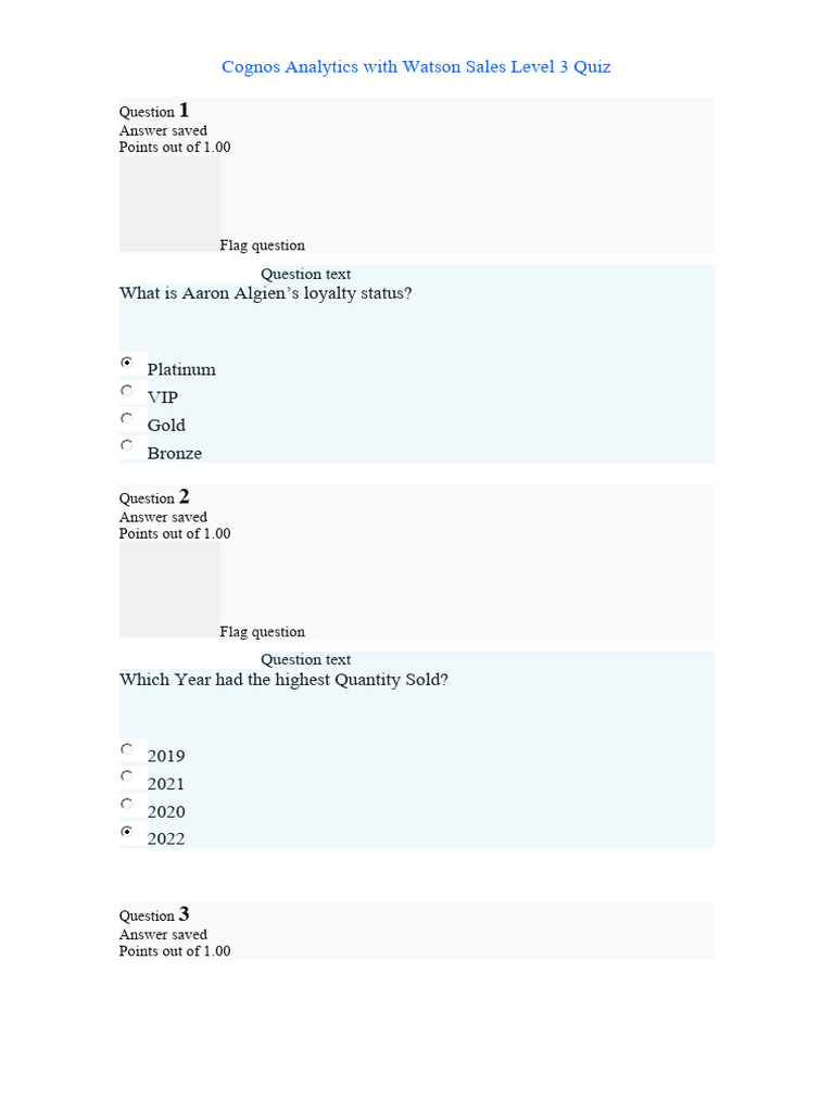 Cognos Analytics With Watson Sales Level 3 Quiz | PDF