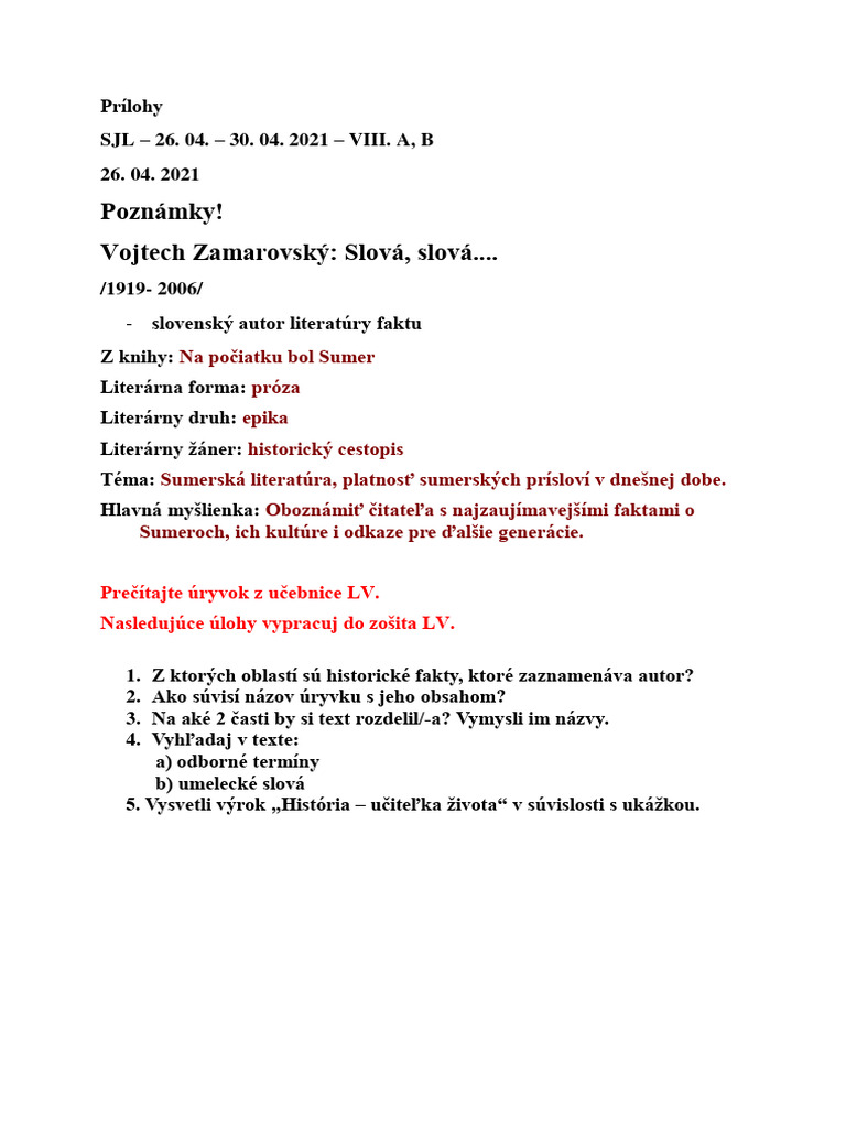 SJL - LIT Poznámky + PL | PDF